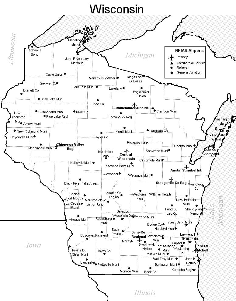Wisconsin Airport Map - Wisconsin Airports