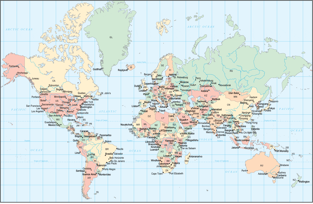 World Map With Countries Names